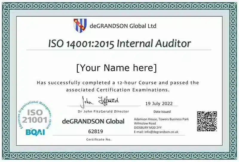 ISO 14001 Internal Auditor Certification | ISO 21001 Certified