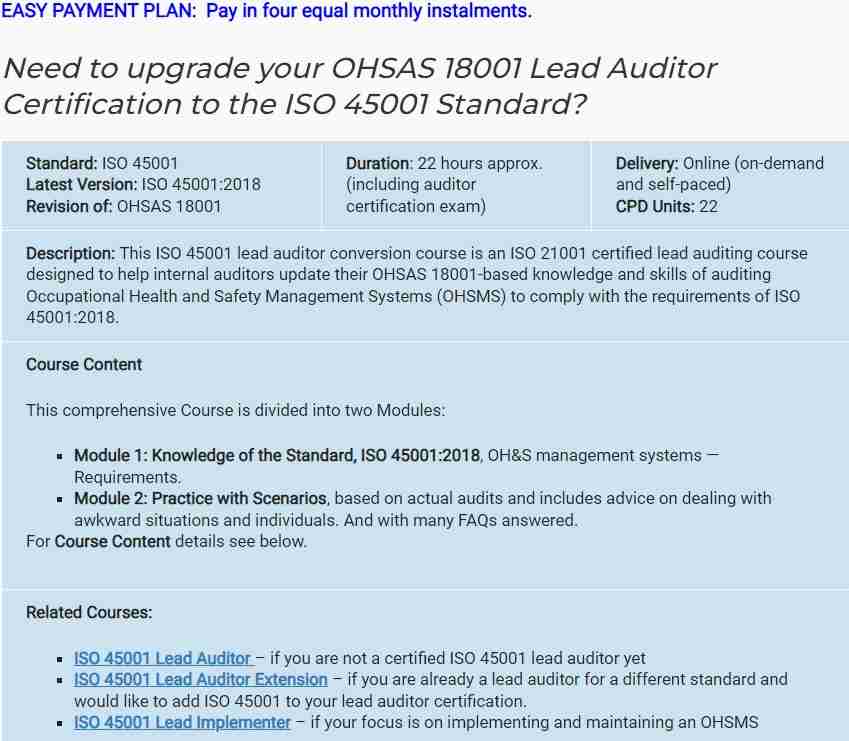 OHSAS 18001 to ISO 45001:2018 Lead Auditor Conversion Course